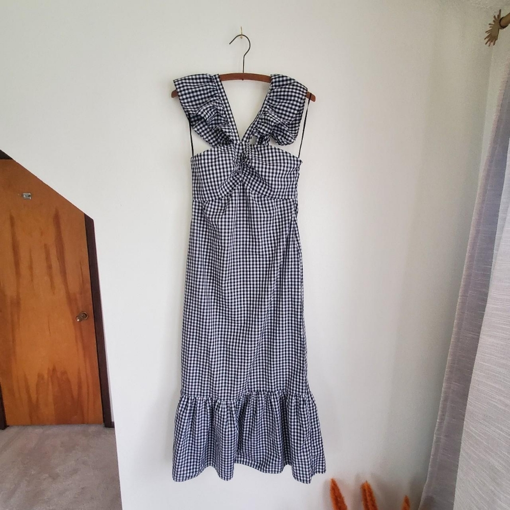 Plaid Frilly Black And White Maxi Sundress - Gem